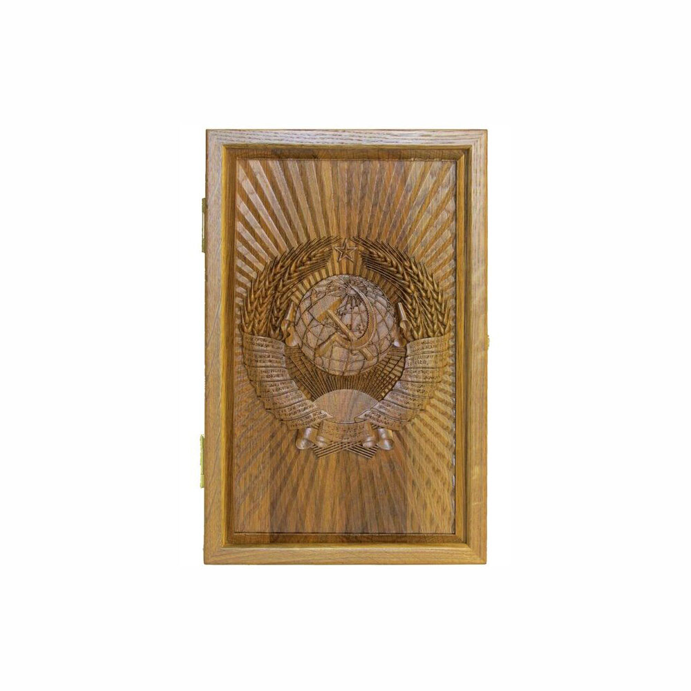 Резные объемные нарды+шашки дорожного размера из массива мореного дуба Герб СССР 36*46 см 999-75-14