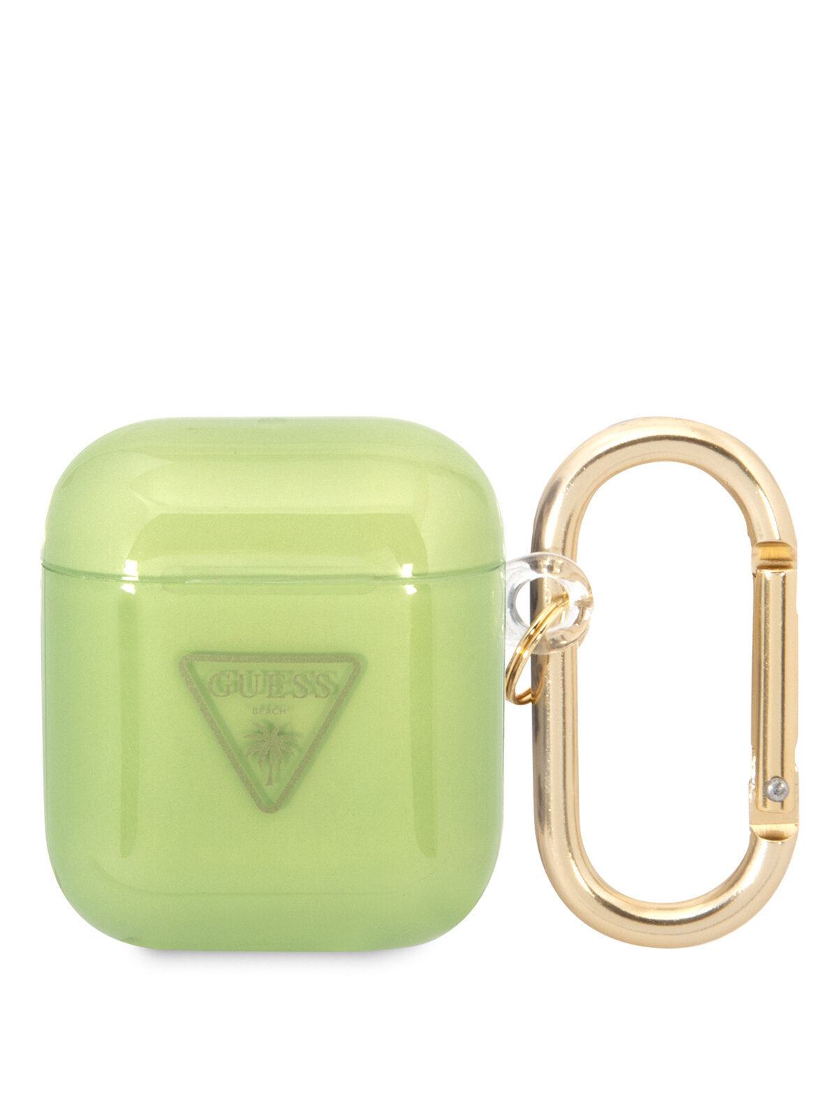 Guess для Airpods 1/2 чехол TPU with carabin Translucent Palm Tree Green