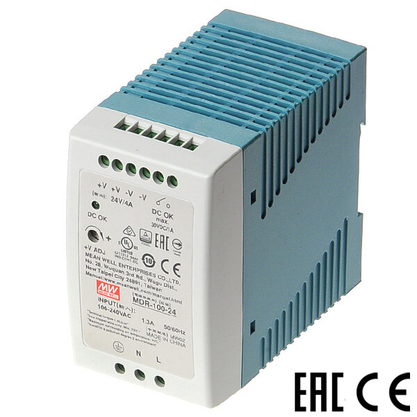 Блок питания MDR-100-24 1ф выход 24В постоянного тока 4,0А стабилизированный (Mean Well)