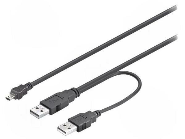 Кабель GOOBAY MUSB-2USB/0.6, Кабель, USB 2.0, вилка USB A x2, вилка mini USB B, 600мм, черный, 1шт