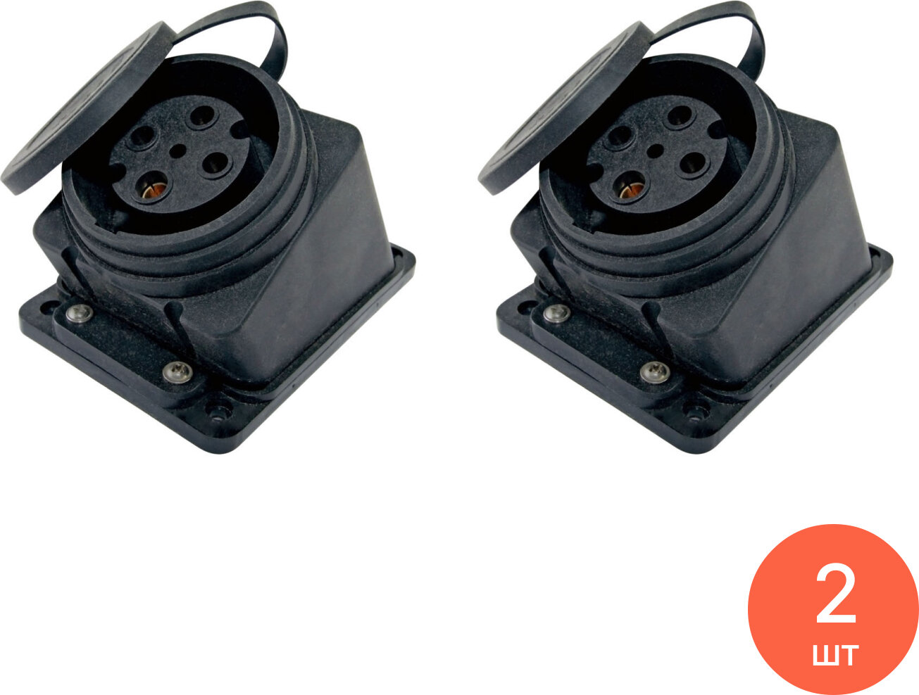 Блок розеток TDM Electric / ТДМ Электрик Народная 3Р+РЕ, 1 гнездо 16А 250В IP44 с заземлением и заглушкой, черная SQ0612-0009 / колодка электрическая для удлинителя (комплект из 2 шт)