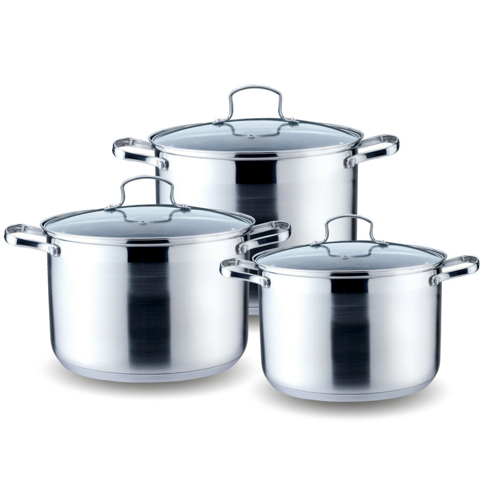 KELLI KL-4217, Посуда из 6 предметов: 5л; 6,6л; 8л, стеклянные крышки