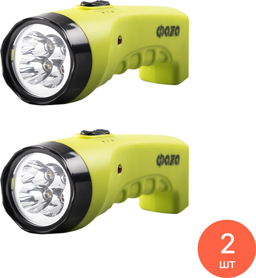 Фонарь ручной Фаzа / Фаза AccuF2-L04-gn на аккумуляторе 4В 400мАч, IP20 0.4Вт, 2857859 / светодиодный (комплект из 2 шт)