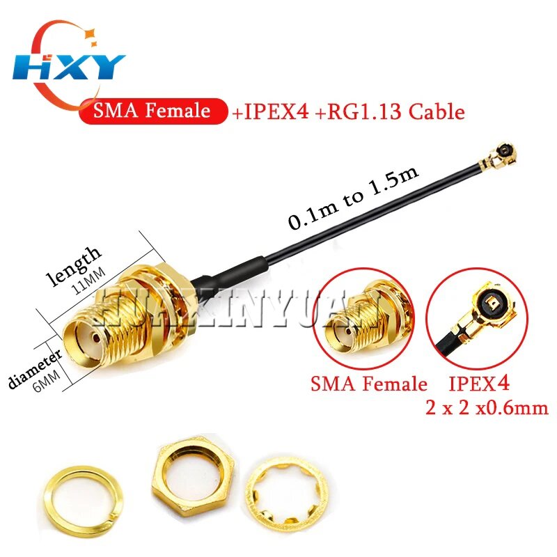 SMA Female + IPEX4 RG1.13 кабель 0.1m