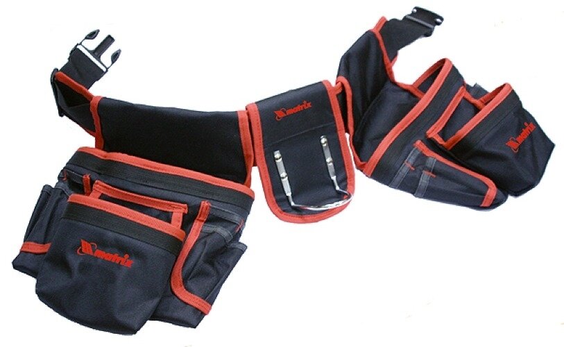 Сумка-пояс для инструментов Matrix / Матрикс двойная, 20 карманов, износостойкая, водонепроницаемая, из полиэстера, черная, 34х34х10см / оборудование для мастерской