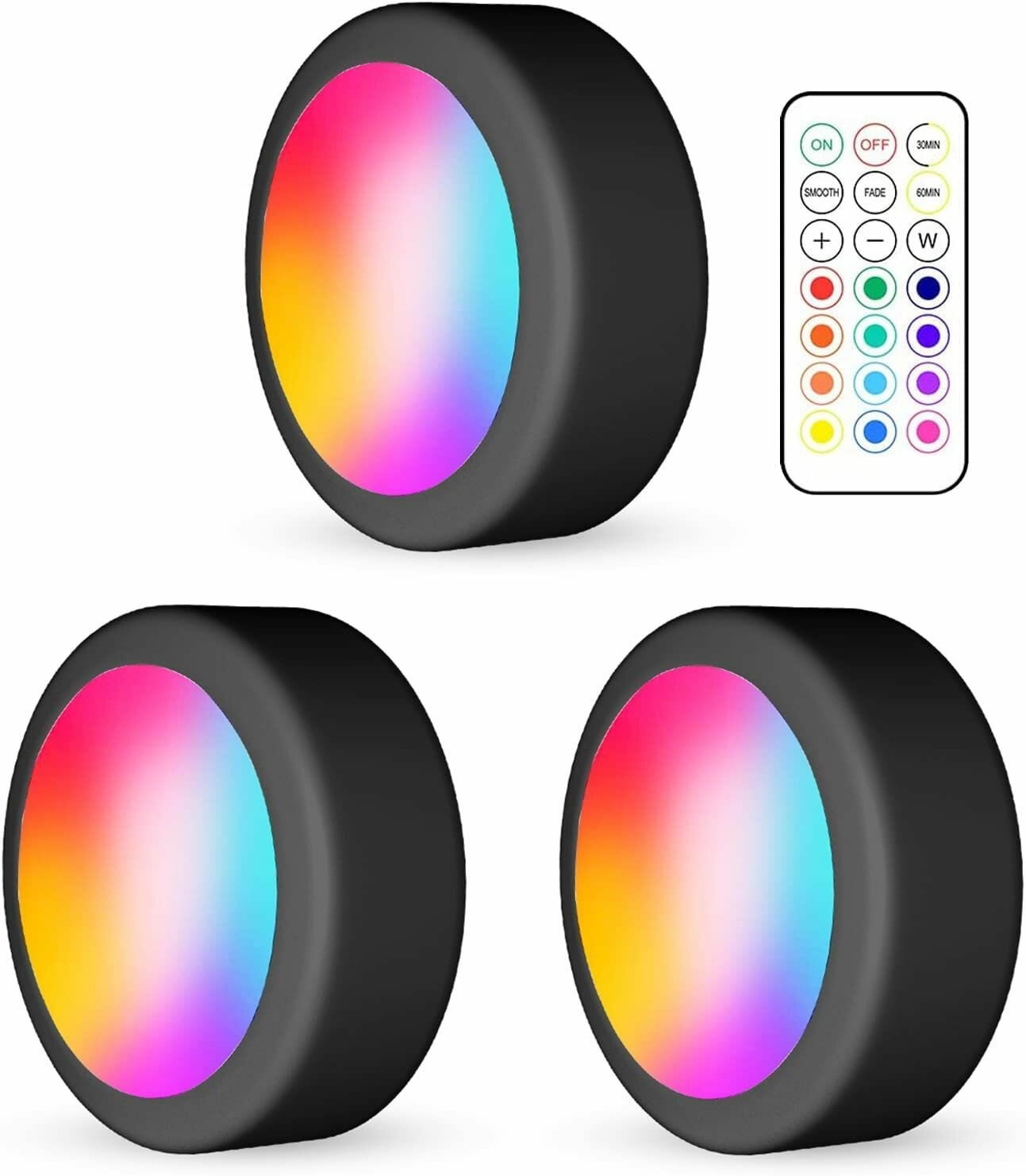 Беспроводные светодиодные лампы 16 цветов с дистанционным управлением, на батарейках, с диммером и таймером, отлично подходят для шкафа, спальни, под шкафом