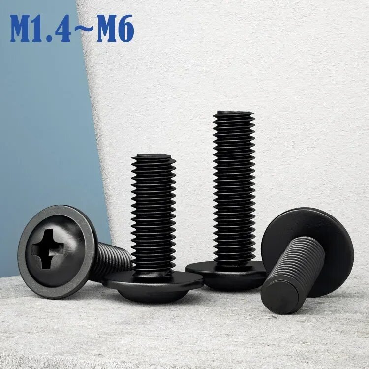 Черные винты с подставкой DIN967 M1.4 M2 M2.5 M3 M 3.5 M4 M5 M6 M3-50pcs, 5mm