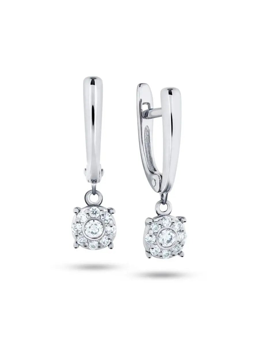 Серьги, белое золото, 585 проба, родирование, бриллиант