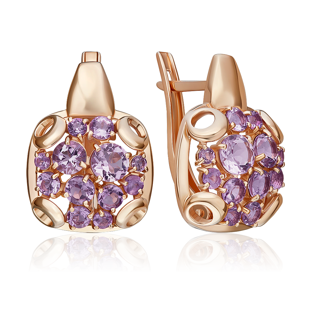 Серьги, красное золото, 585 проба, аметист