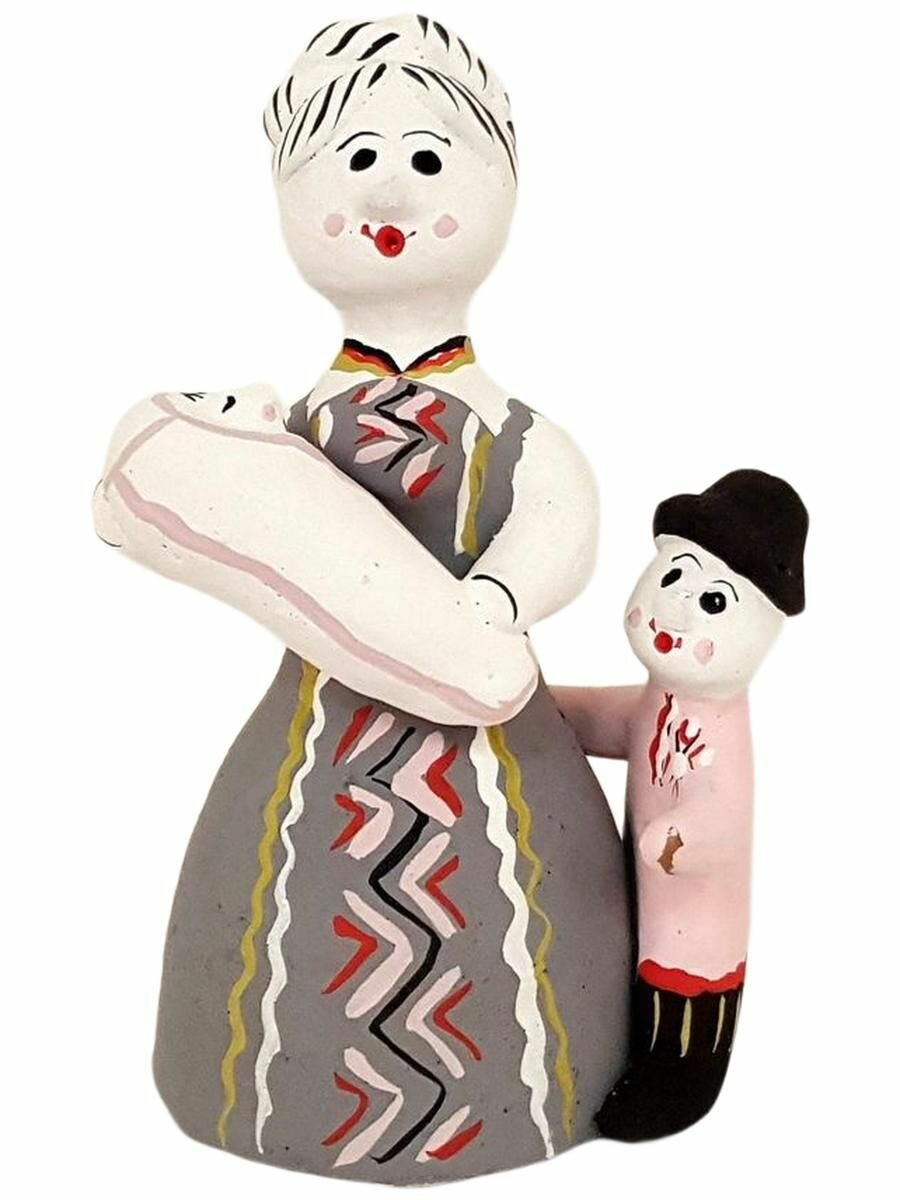 Женщина с детьми-1, Каргопольская глиняная игрушка, ручная авторская работа