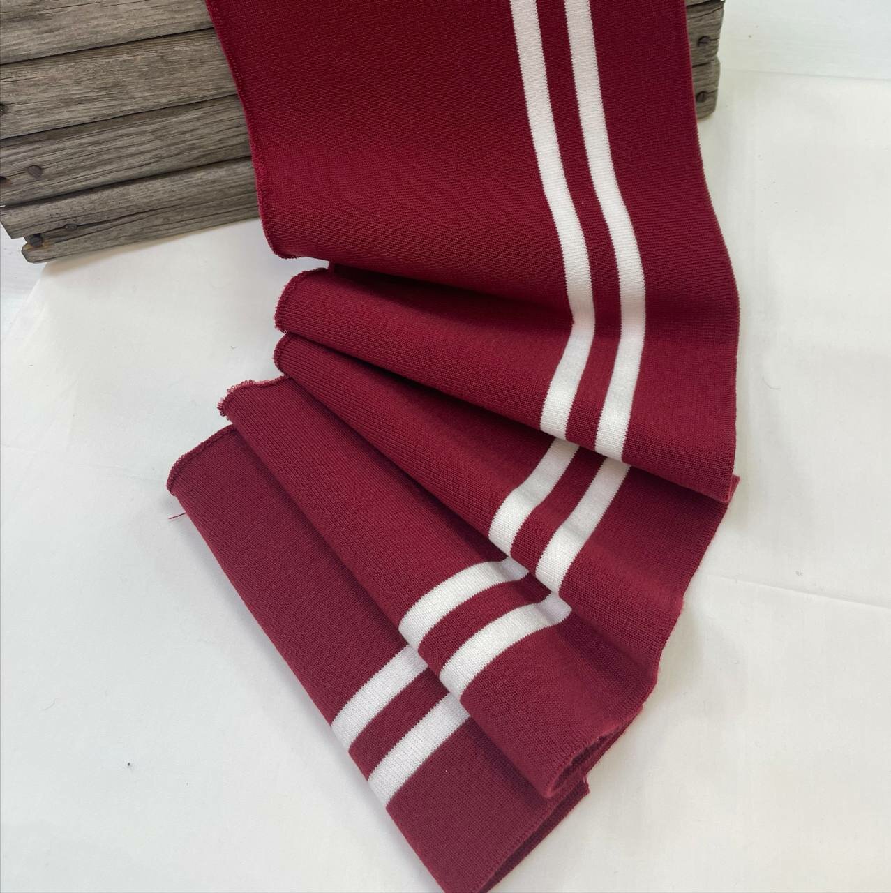 Подвяз-манжет 115508, бордовый, белые полоски, 15 см х 100 см, трикотаж, хлопок