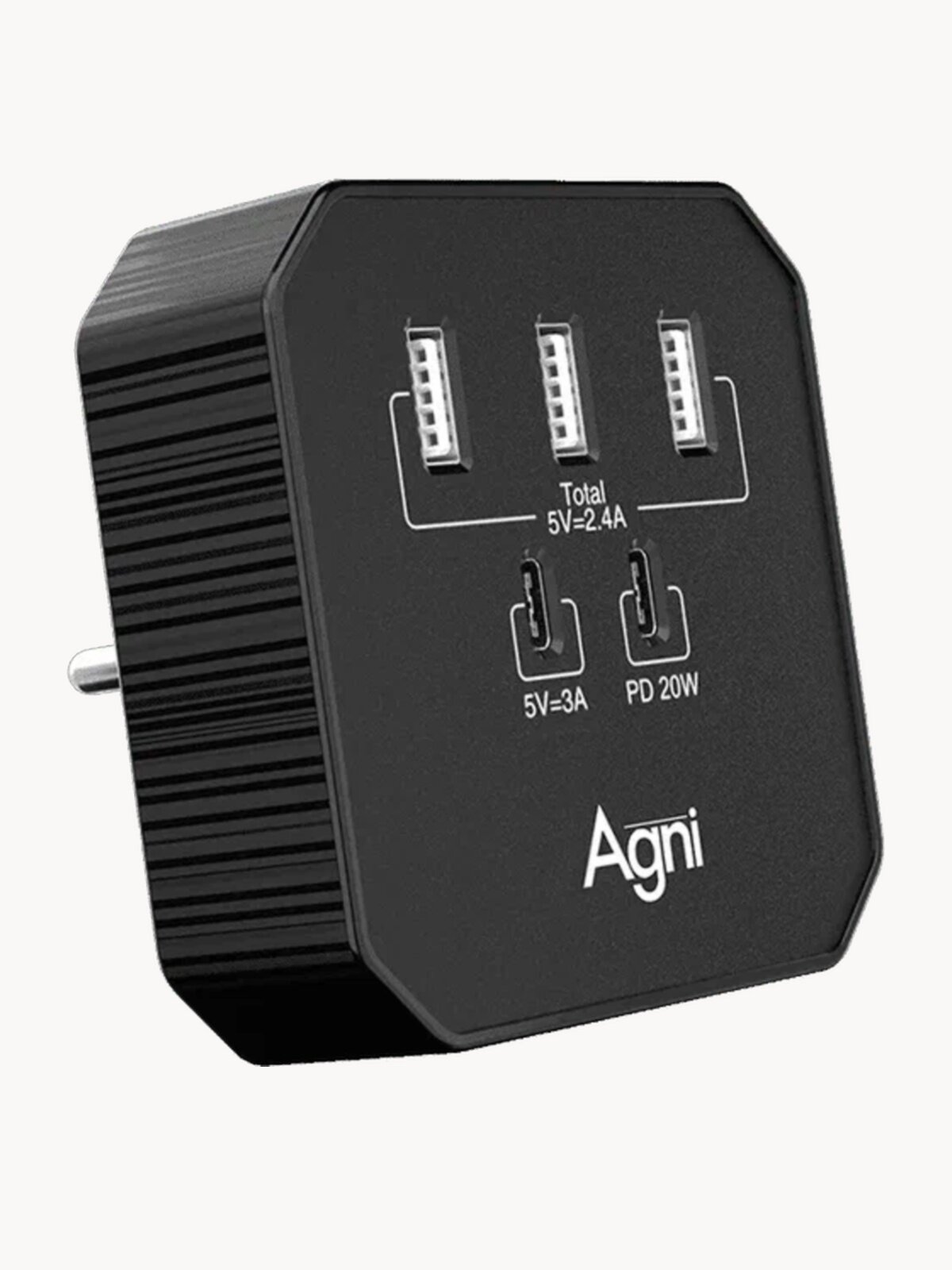 Тройник для розетки, AGNI, 3 USB и 2 TYPE-C быстрая зарядка, сетевой разветвитель 45Вт, черный