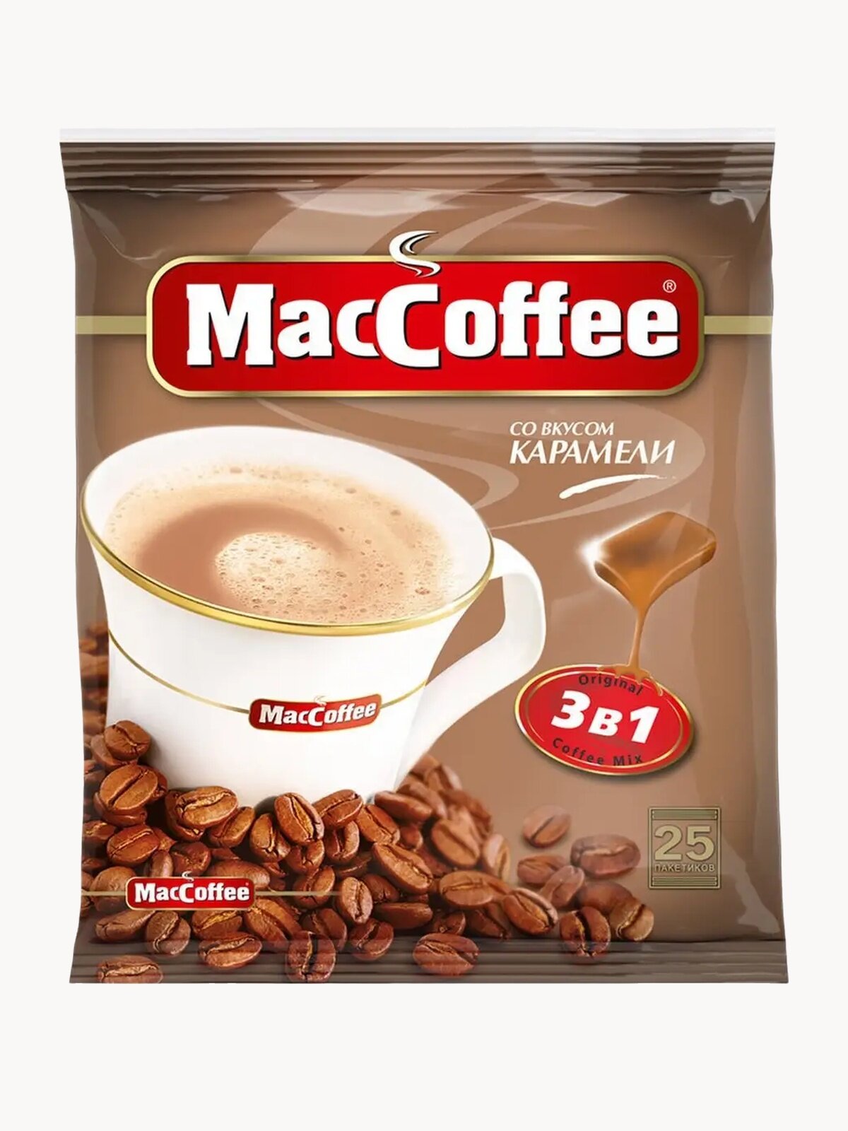 Кофейный напиток Maccoffee 3 в 1 со вкусом карамели растворимый 25 шт