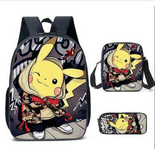 Европейский и американский бестселлер Pokémon, студенческий школьный рюкзак, рюкзак с героями мультфильмов, рюкзак для мальчика, сумка через плечо, пенал, набор из трех предметов, трансграничный