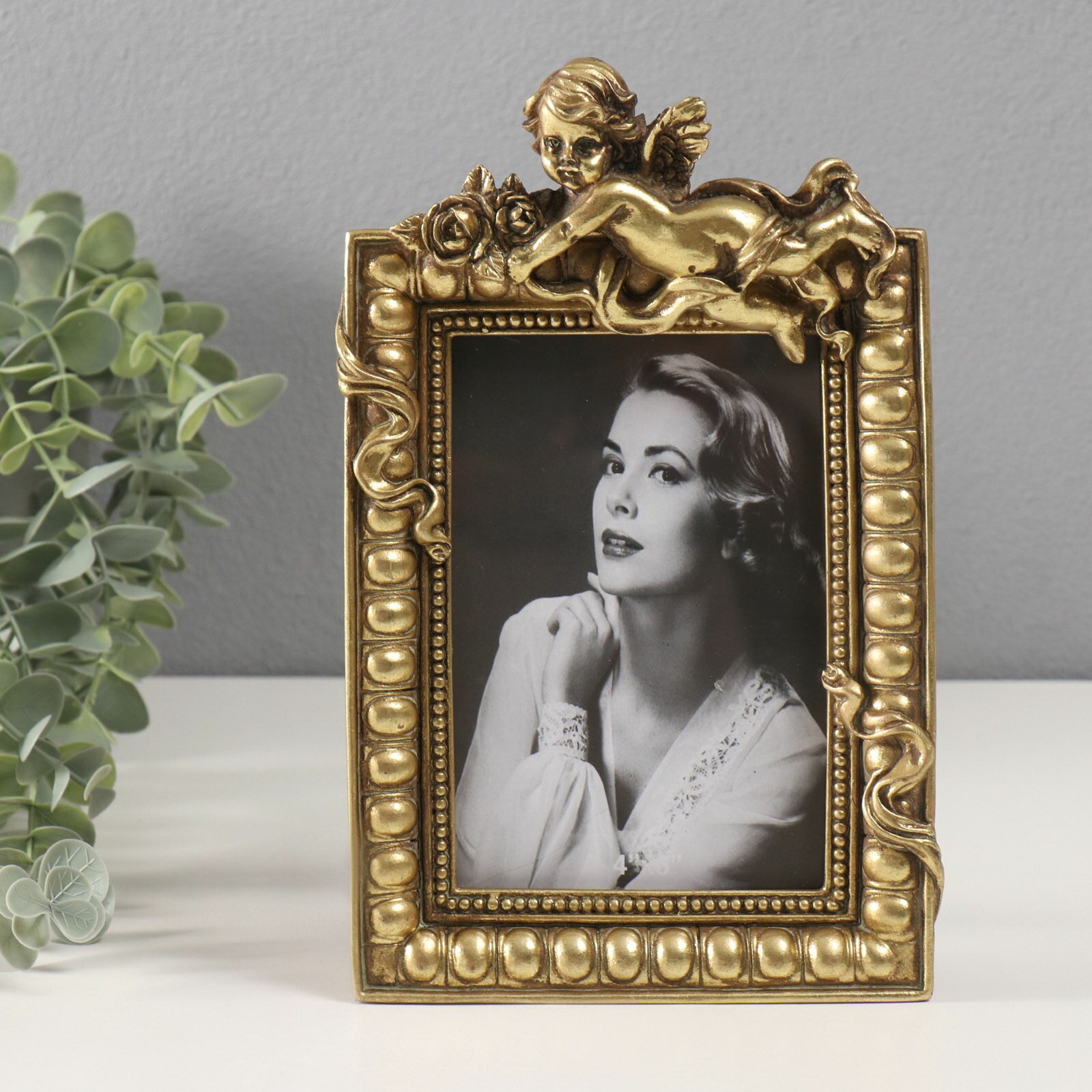 Фоторамка для фото 10x15 см "Ангел", полистоун под золото, 24.5x15.5x4 см