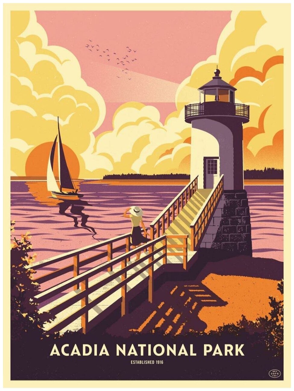 Постер / Плакат / Картина Маяки - Маяк на берегу Национального парка Акадия 60х90 см в подарочном тубусе