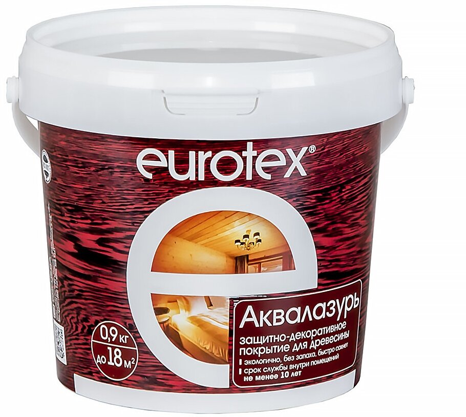 Защитно-декоративное покрытие для древесины EUROTEX Аквалазурь, олива, 0.9 кг, полуглянцевая