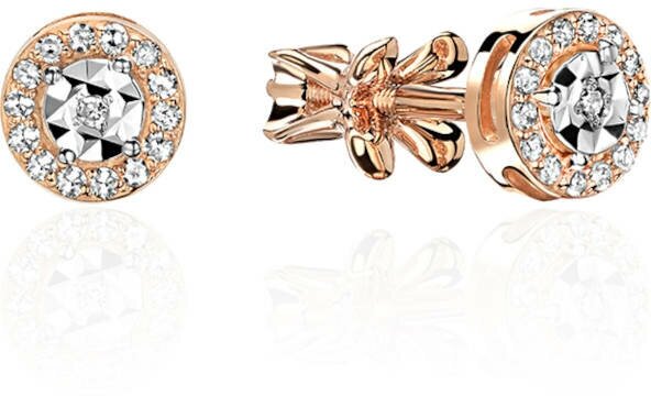 Серьги пусеты, комбинированное золото, 585 проба, бриллиант