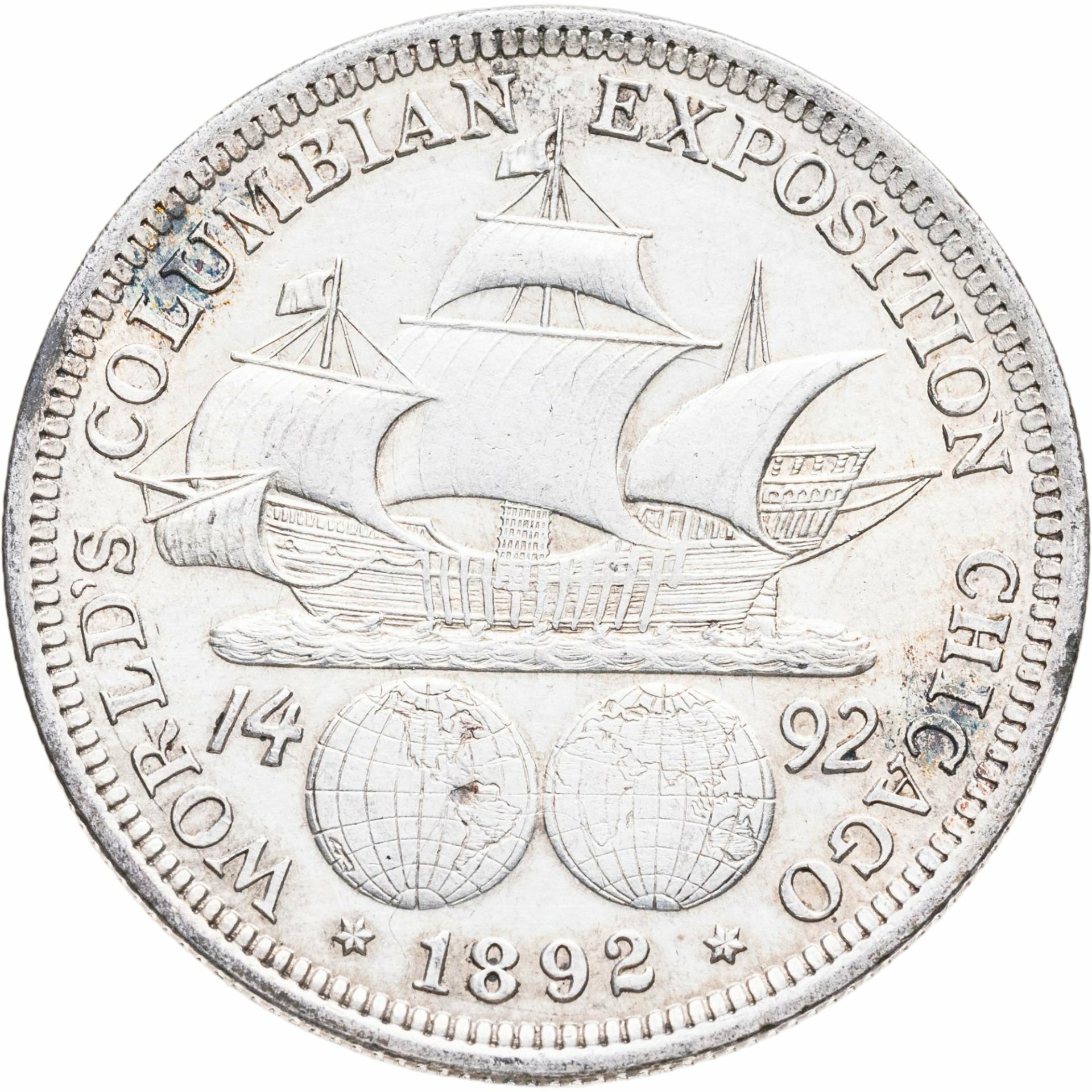 США 1/2 доллара 50 центов, half dollar 1892 "Колумбийская выставка", Серебро 900, в сохранности XF