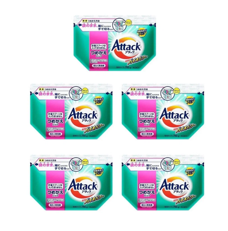 Набор Attack BioEX концентрированный стиральный порошок, запасной блок, 750 г - 5 шт.