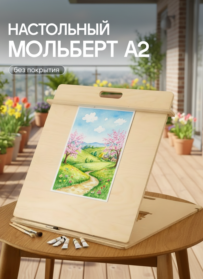 Мольберт для рисования А2 от "Растульчик", настольный с регулировкой наклона, шлифованный