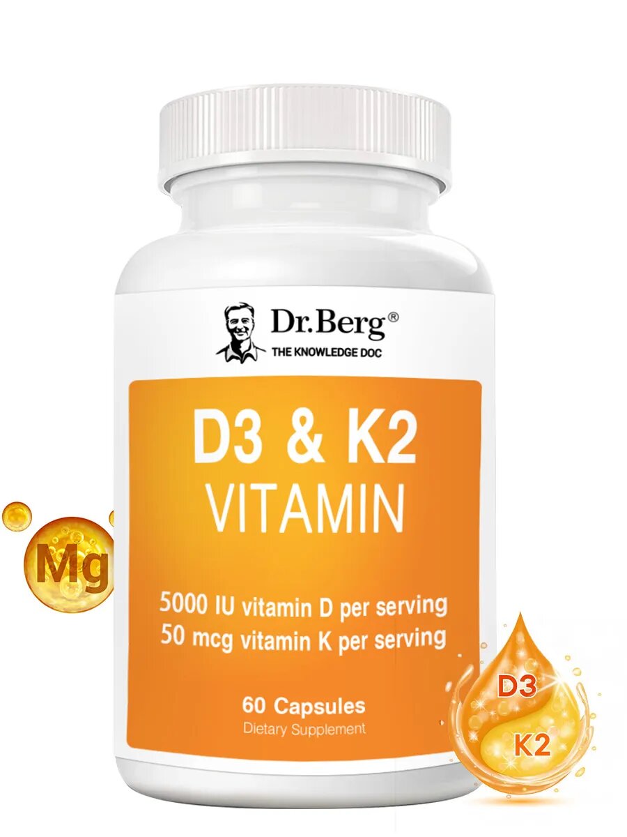 БАД Витамины D3 и K2 с маслом МСТ, Dr. Berg, 10000 МЕ, 60 капсул