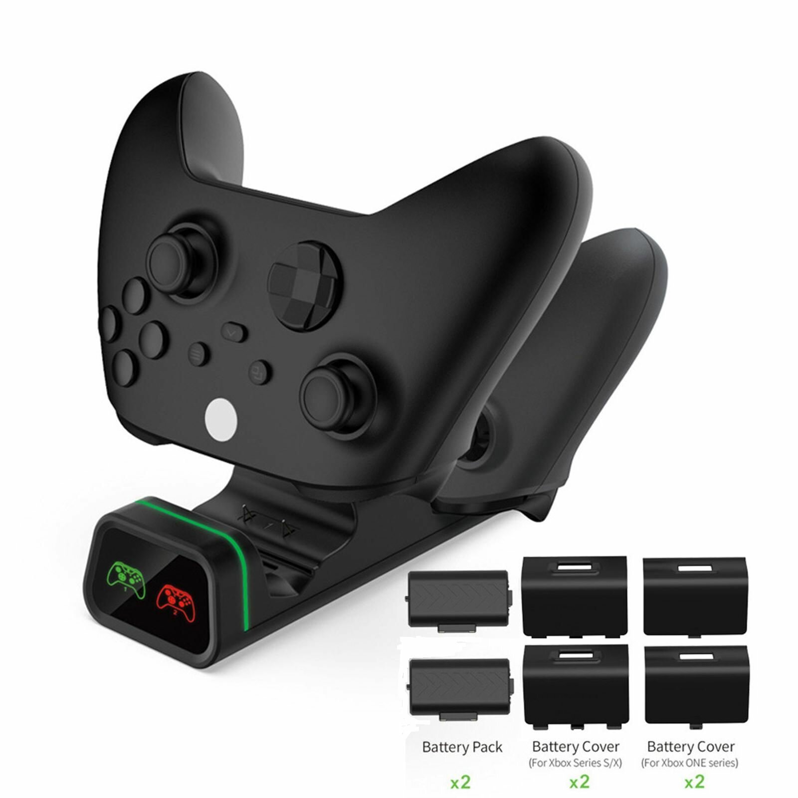 Зарядная станция для геймпадов Xbox One S X / Series S X с 2 аккумуляторами и 4 крышками Черная