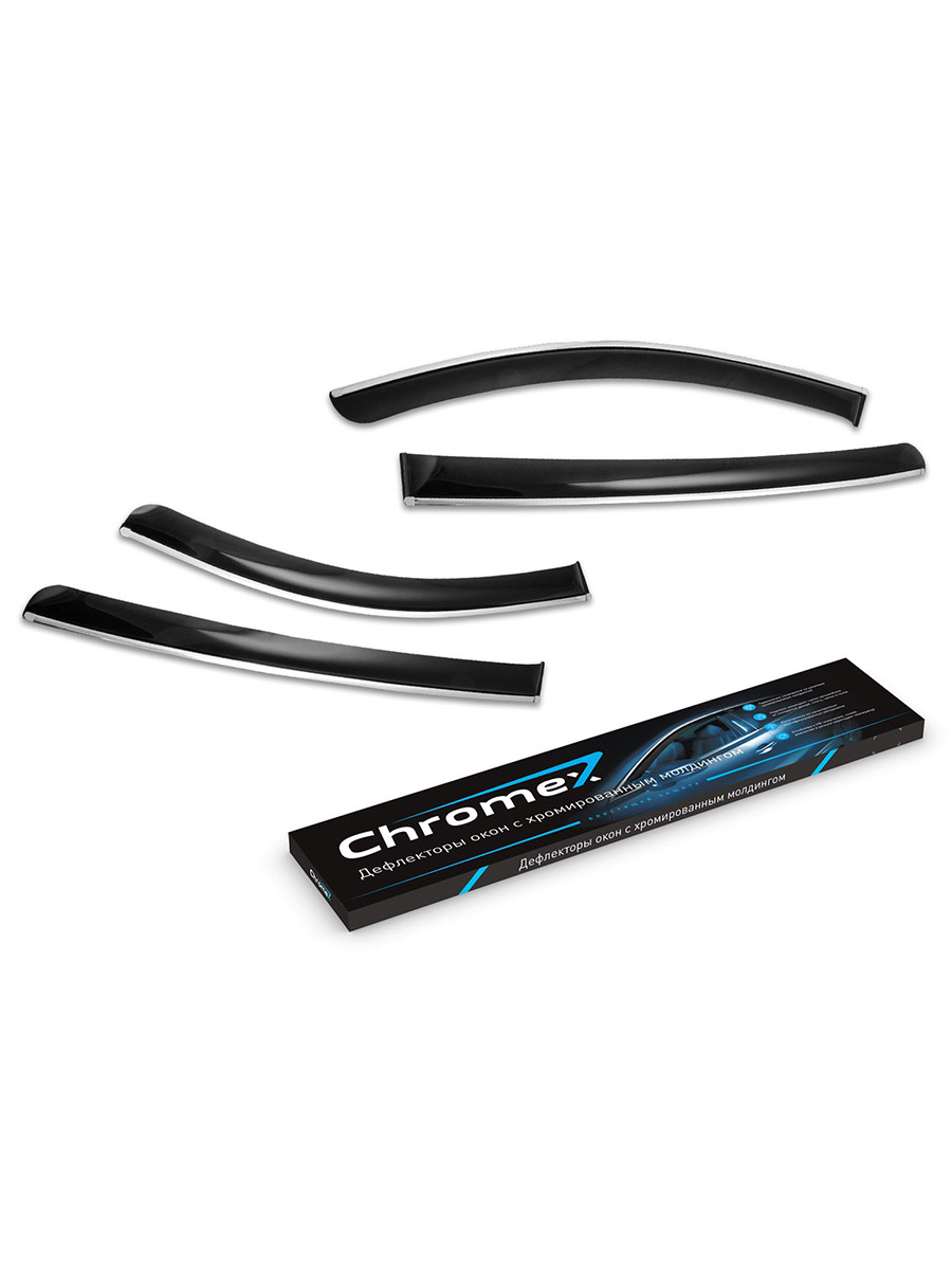 Дефлекторы окон хром Haval Jolion I (Comfort, Elite, Elite Plus) 2021-/ I Рестайлинг (Comfort, Elite) 2024-, 4 шт, ветровики CHROMEX / Хавал Джолион
