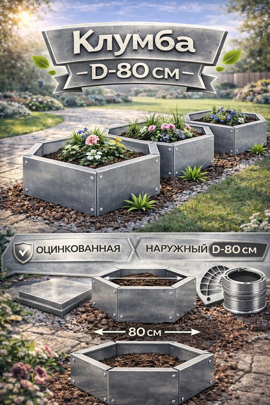 Клумба садовая D-80 см оцинкованная