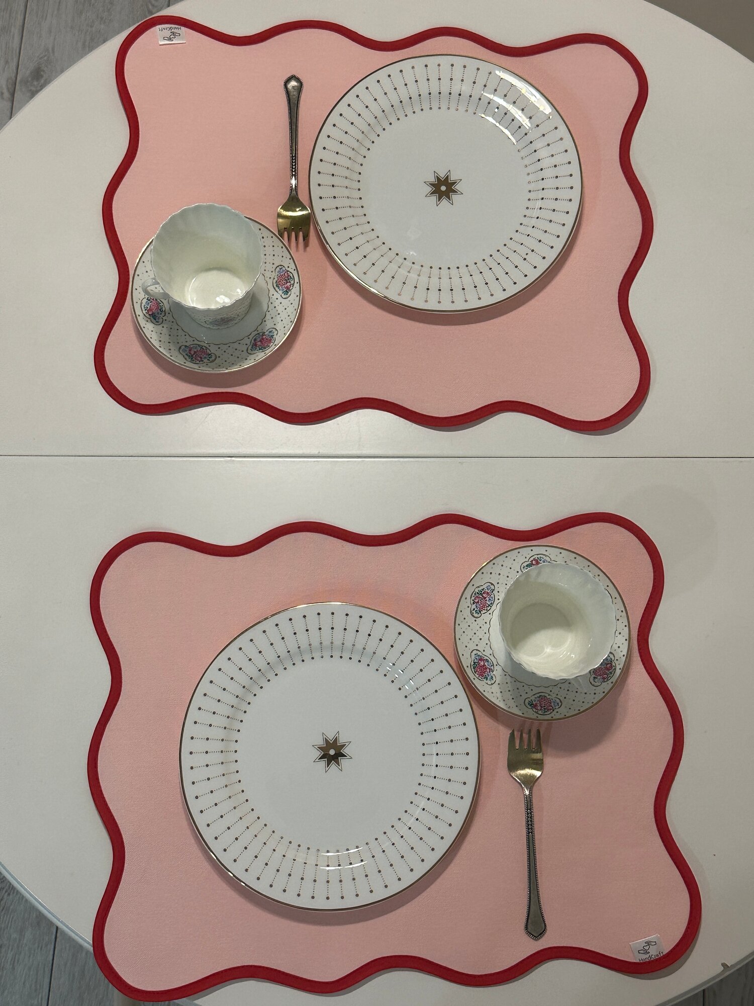 Сервировочные салфетки на стол, с водоотталкивающей пропиткой, фигурные, розовые с красным кантом, 30*40 см, 2 шт.