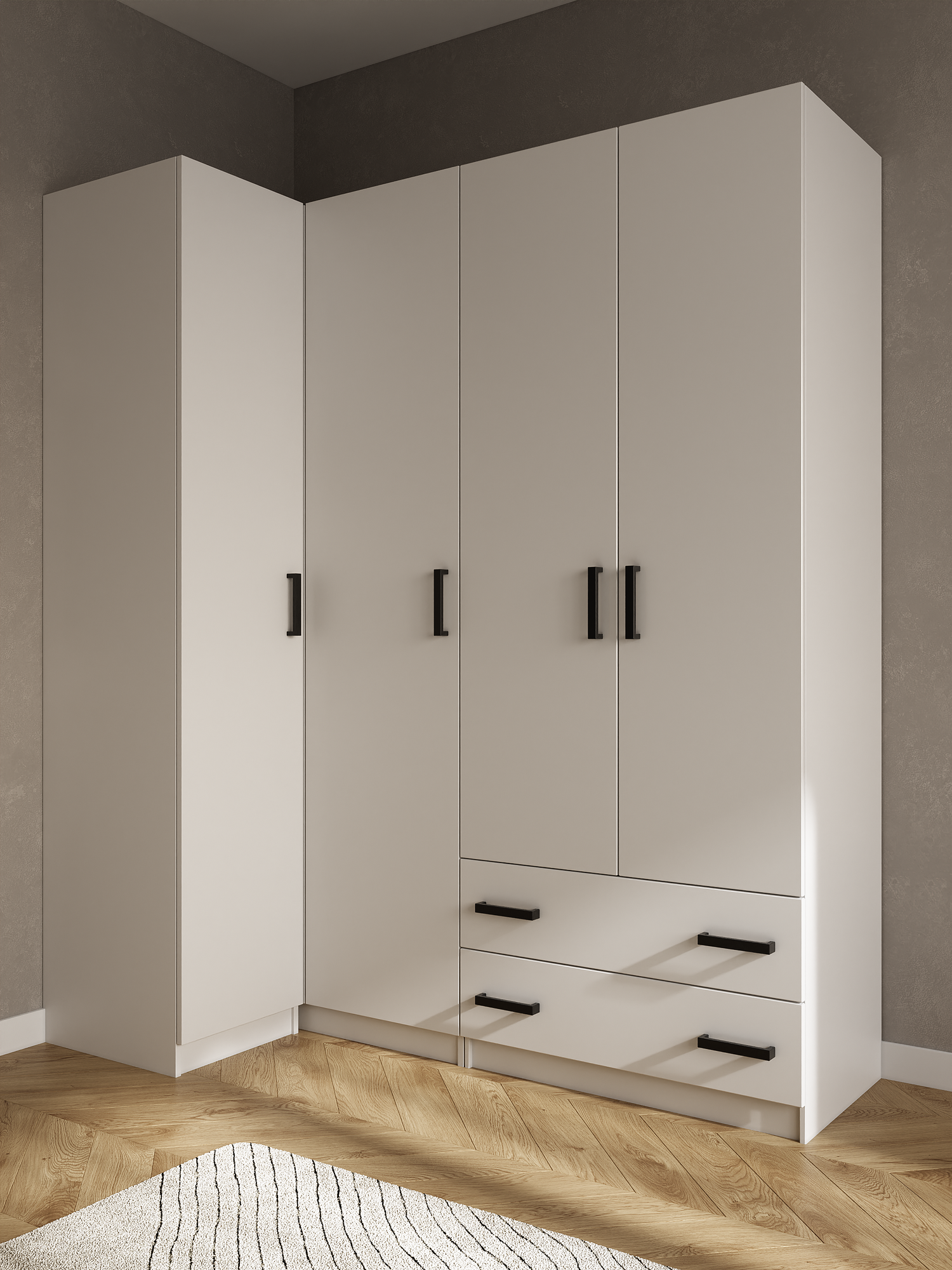 Шкаф A-A MEBEL Рик распашной четырехдверный для одежды с ящиками, полками и с ручками белый 174см