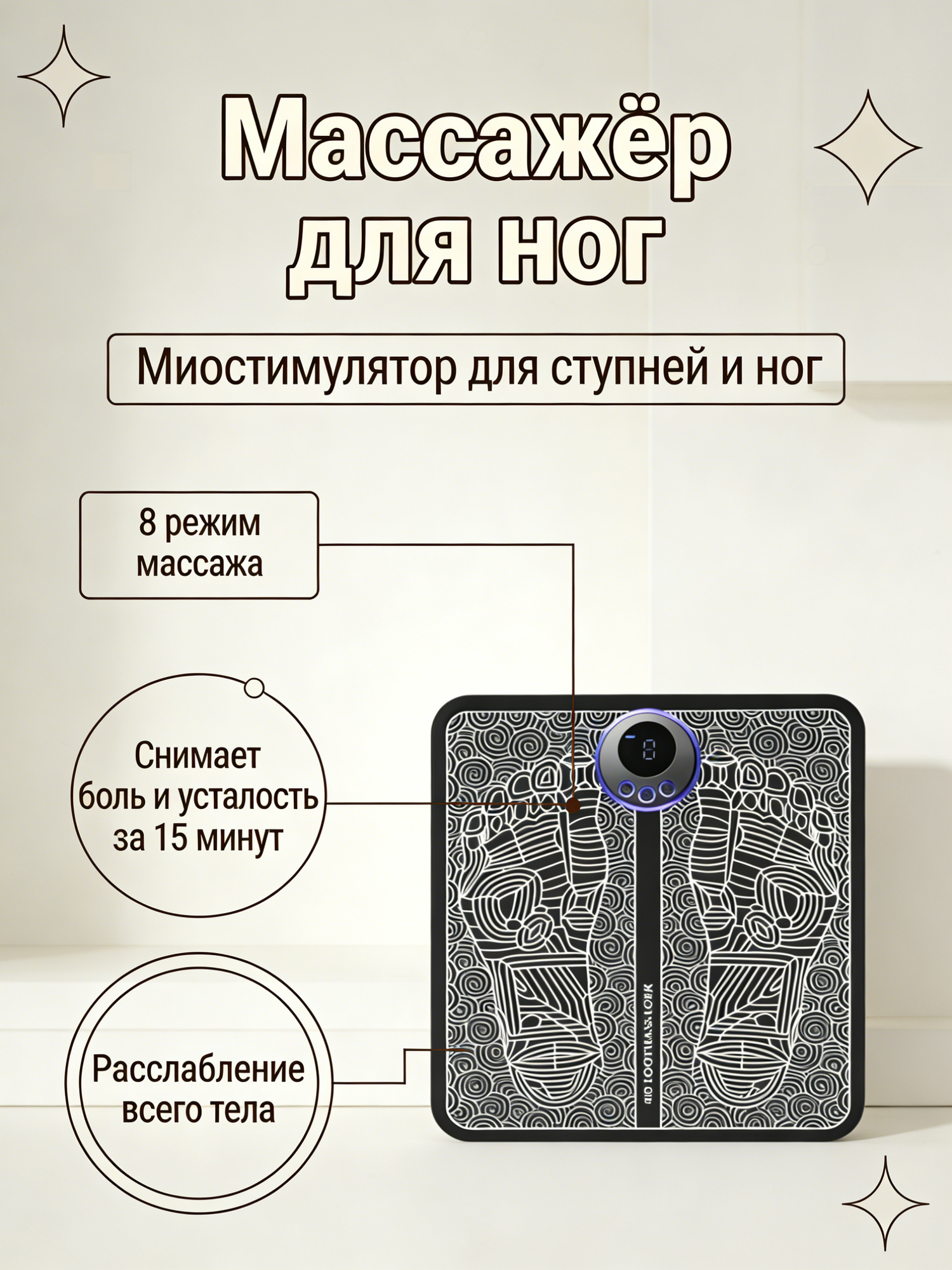 Массажный коврик миостимулятор для ног электрический, акупунктурный массажер для стоп