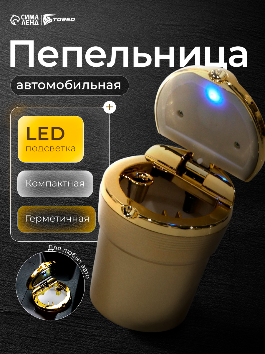 Органайзер контейнер для авто TORSO c подсветкой, 7.5×9 см, золотистый