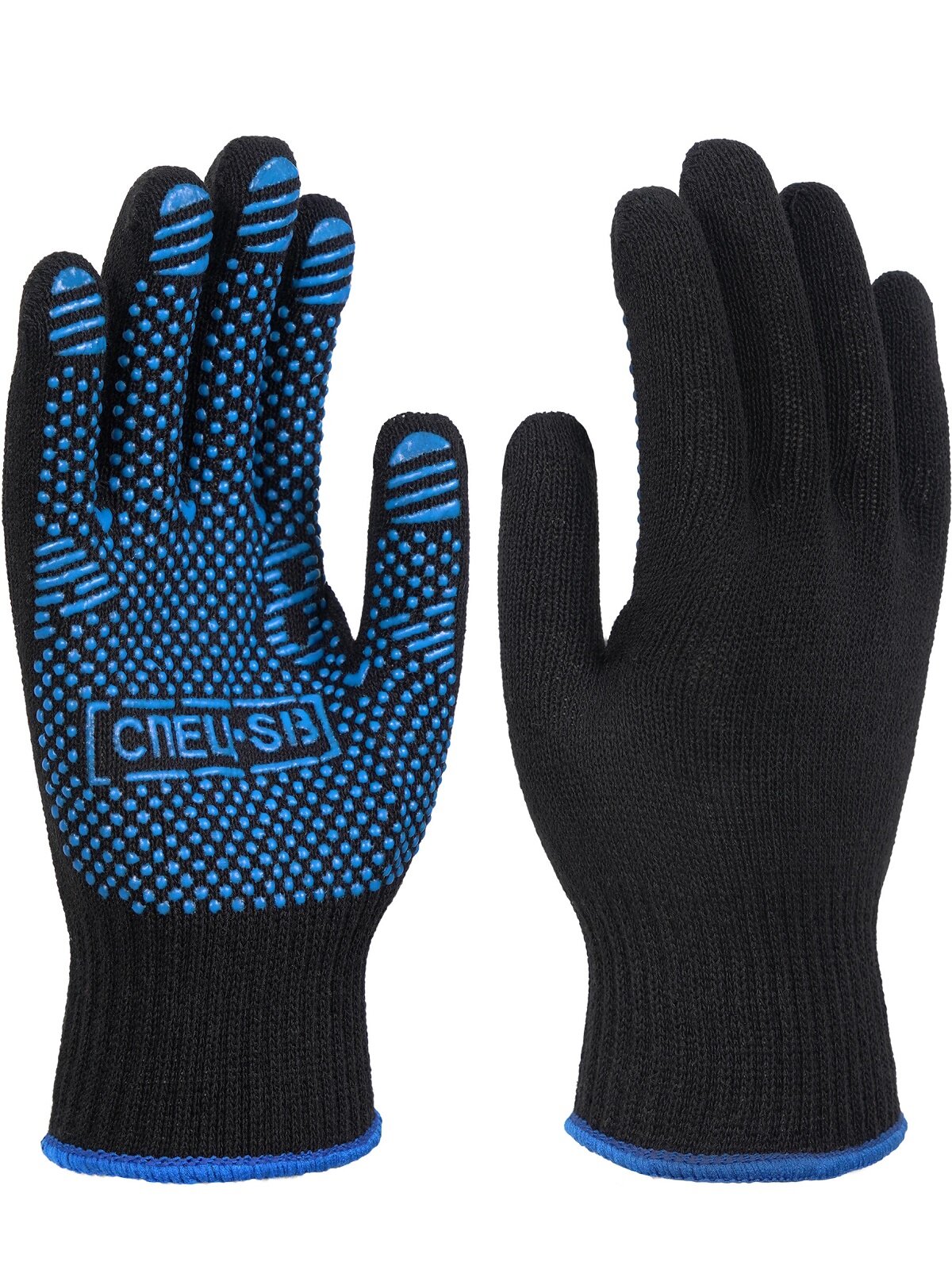 Перчатки ХБ хозяйтсвенные рабочие строительные с ПВХ покрытием трикотажные спец-sb, 10 пар