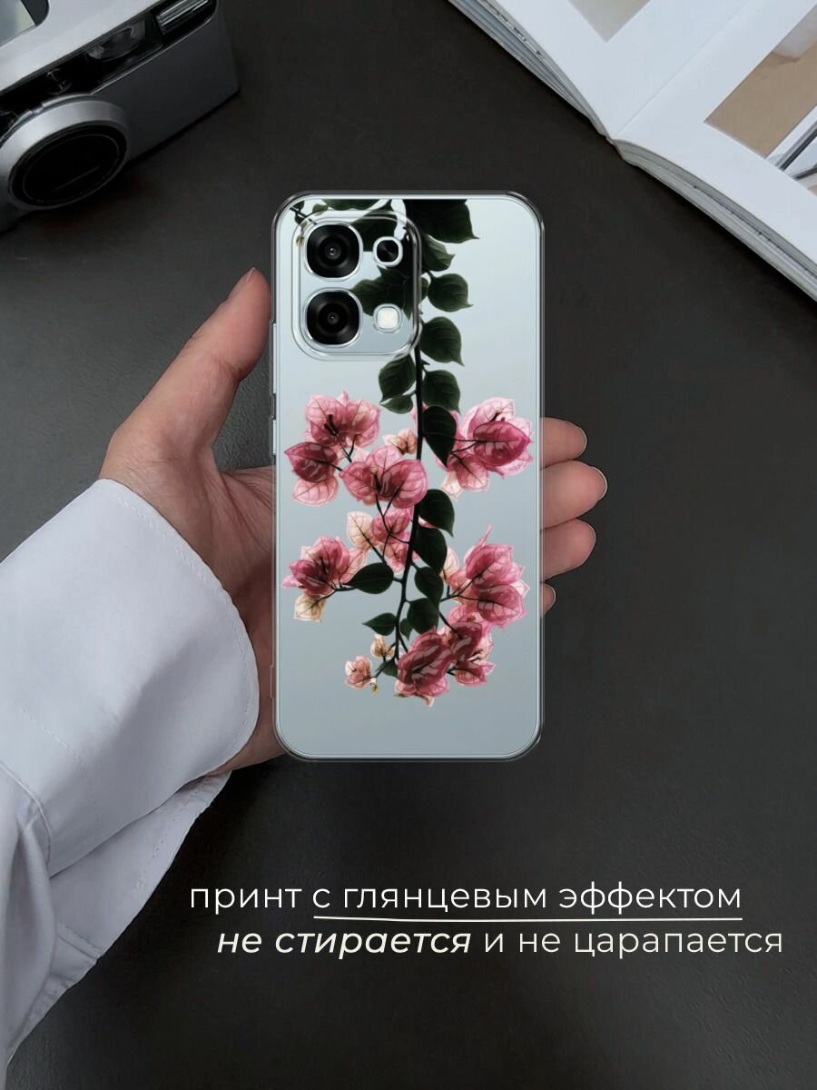 Силиконовый чехол на Oppo A6 Pro / Оппо A6 Про с принтом Веточка розовых листьев 4 — фото 1