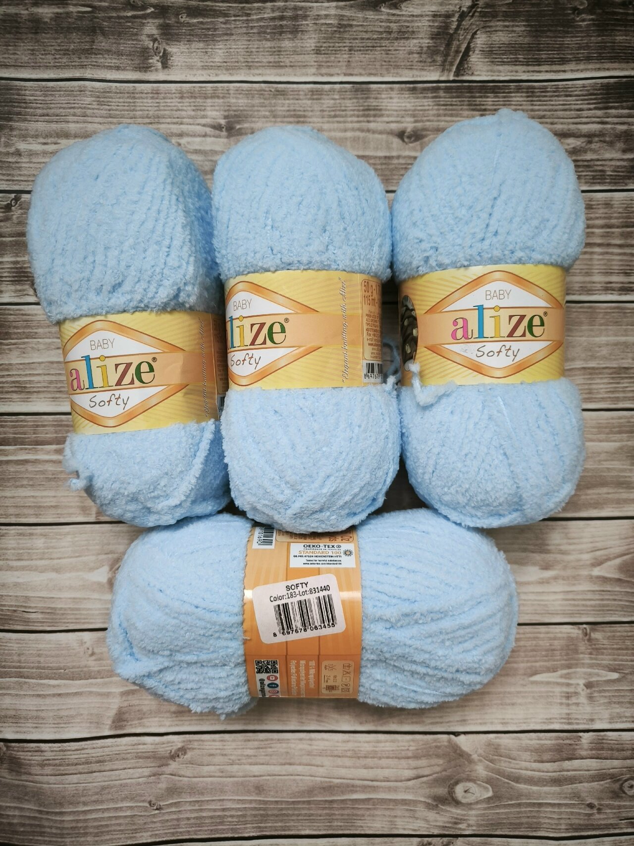 Пряжа Alize Softy, цвет 183 св голубой, набор 4 мотка, вес мотка 50 гр, длина нити 115 м / Ализе софти