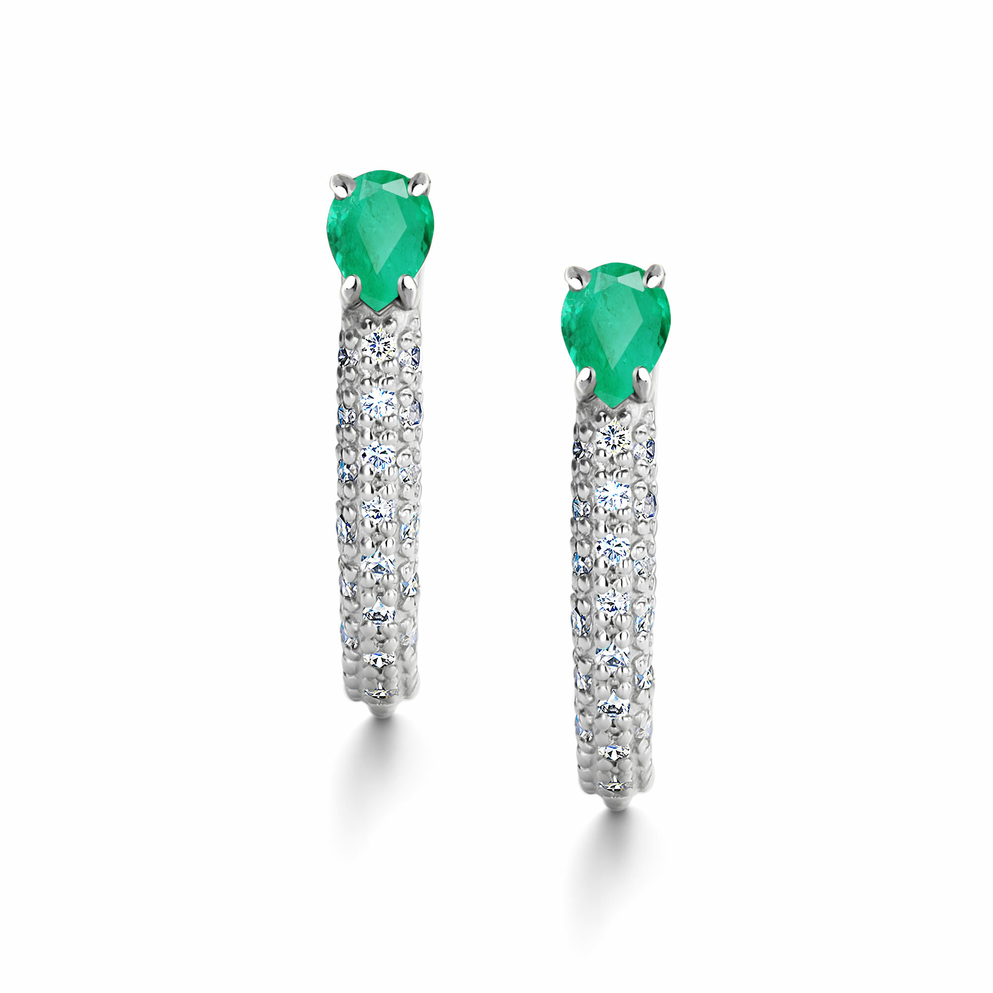 Серьги, белое золото, 585 проба, изумруд, бриллиант