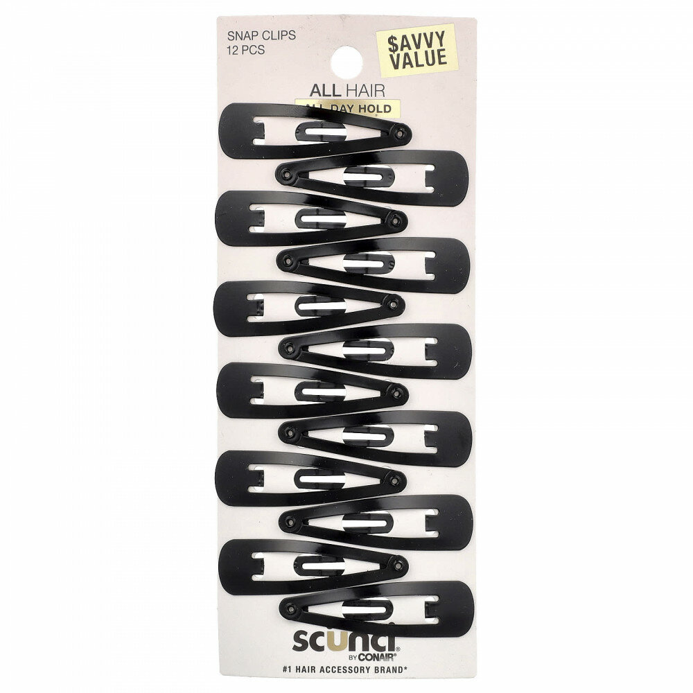 Scunci, Заколки для волос, черные, 12 штук