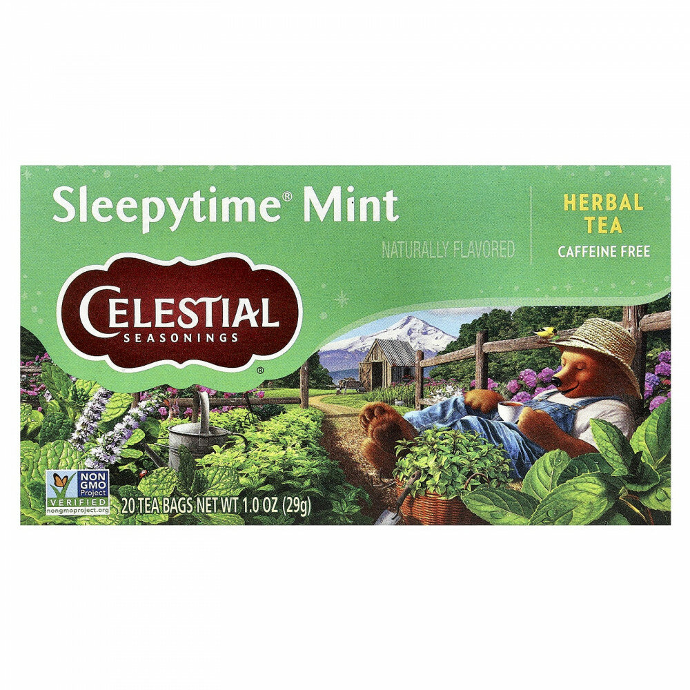 Celestial Seasonings, травяной чай, убаюкивающая мята, без кофеина, 20 чайных пакетиков, 29 г (1,0 унции)