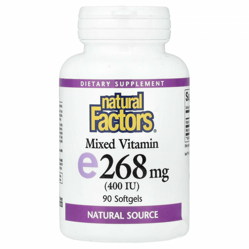 Natural Factors, Смешанный витамин E, 268 мг (400 МЕ), 90 мягких таблеток