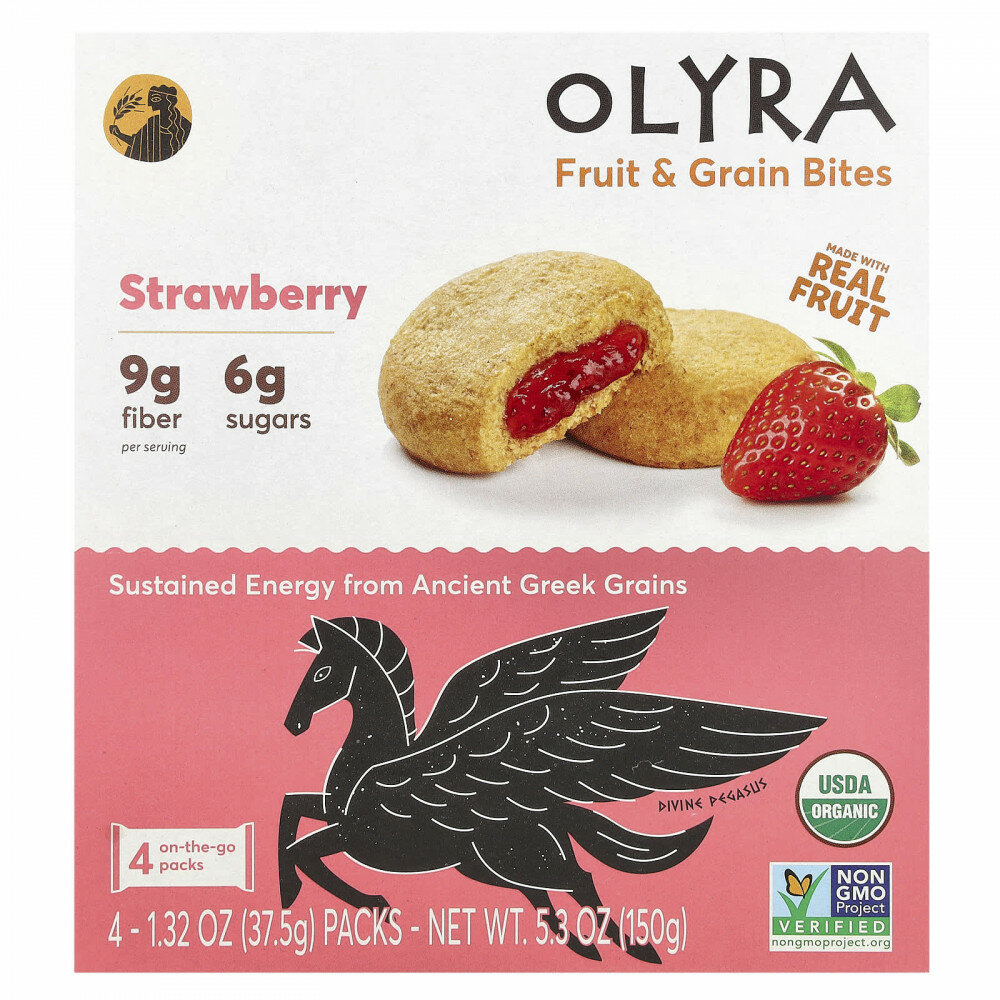 Olyra, Fruit & Grain Bites, клубника, 4 упаковки по 37,5 г (1,32 унции)