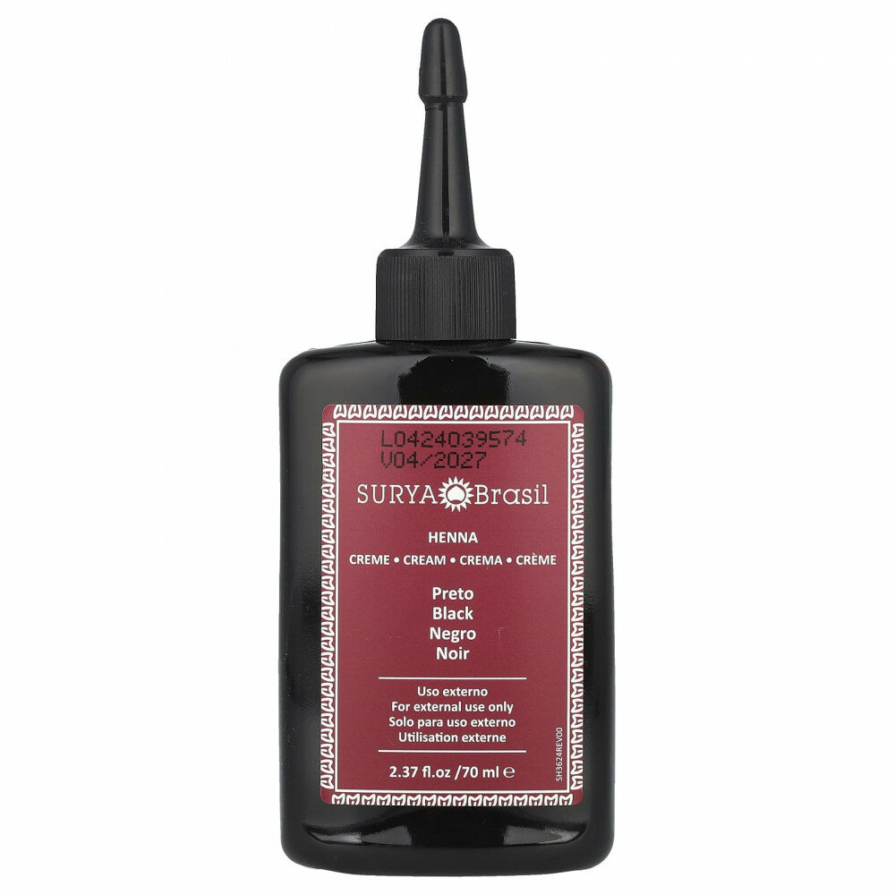 Surya Brasil, крем, полуперманентная веганская краска для волос, для закрашивания седины и тоника для осветленных волос, черный, 70 мл (2,37 жидк. унции)