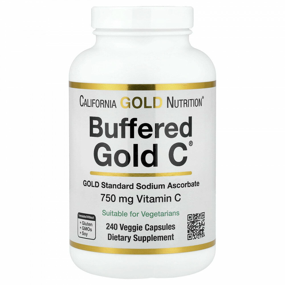 California Gold Nutrition, Buffered Gold C™, аскорбат натрия (витамин C) GOLD Standard, 240 растительных капсул
