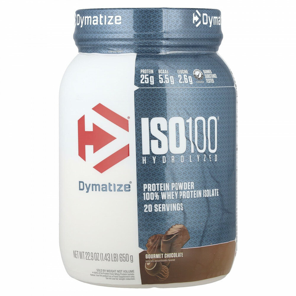 Dymatize, ISO100®, гидролизованный 100% изолят сывороточного протеина, со вкусом изысканного шоколада, 650 г (1,43 фунта)