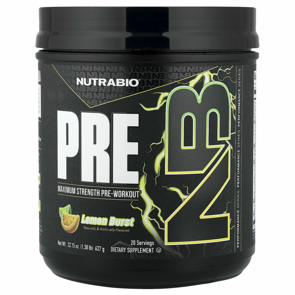 NutraBio, PRE-Workout, предтренировочный комплекс, лимонный взрыв, 627 г (1,38 фунта)