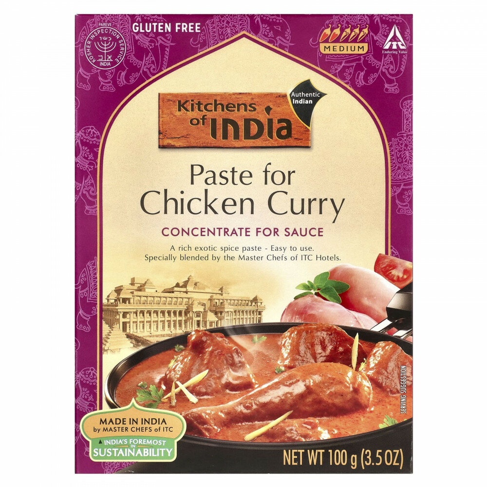 Kitchens of India, паста для курицы карри, концентрат для соуса, средний, 100 г (3,5 унции)