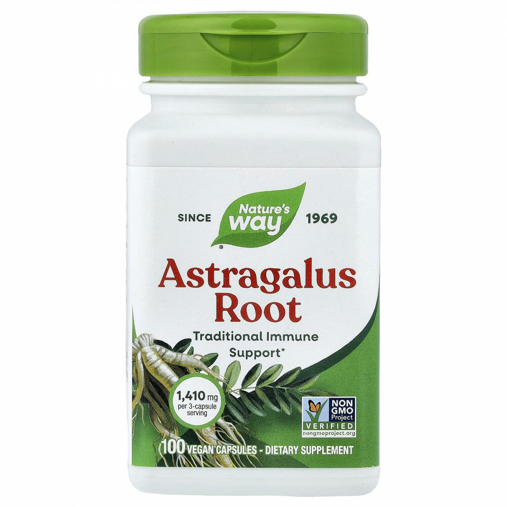 Nature's Way, корень астрагала, 100 веганских капсул (470 мг в 1 капсуле)