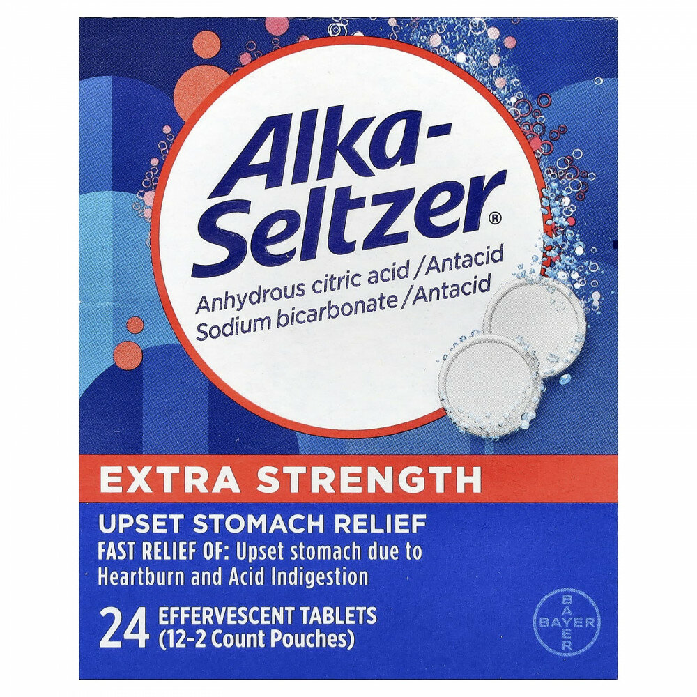 Alka-Seltzer, средство от расстройства желудка, повышенная сила действия, 24 шипучих таблетки