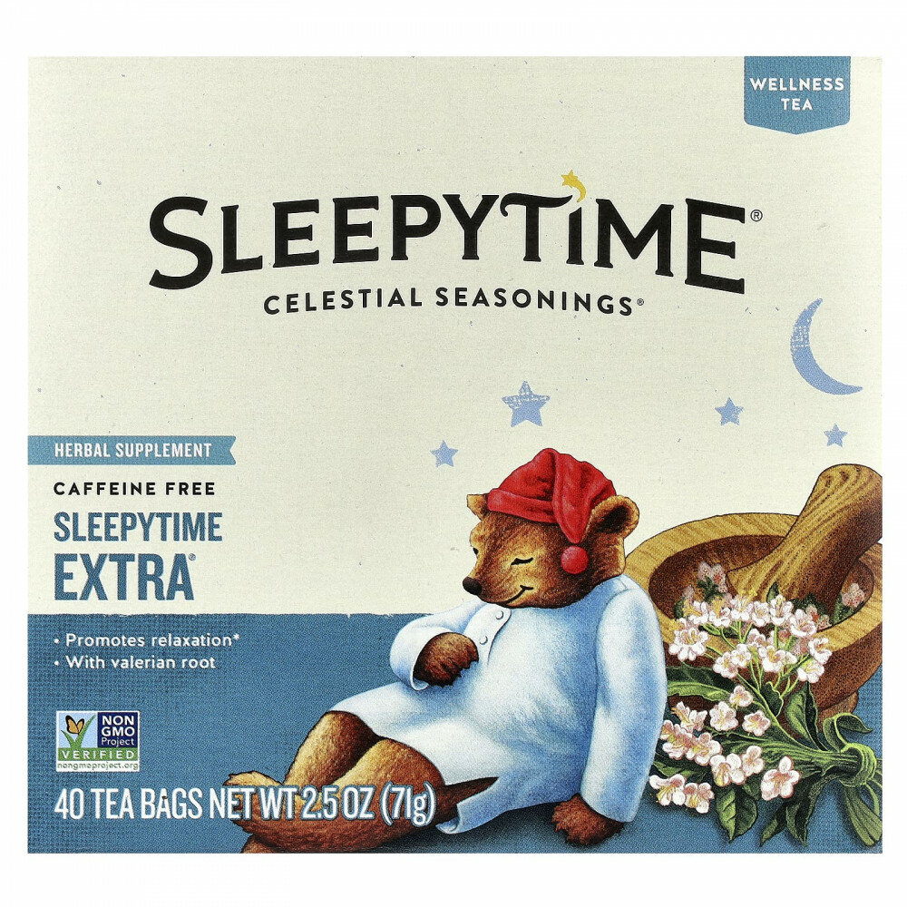 Celestial Seasonings, Wellness Tea, Sleepytime Extra®, без кофеина, 40 чайных пакетиков, 71 г (2,5 унции)