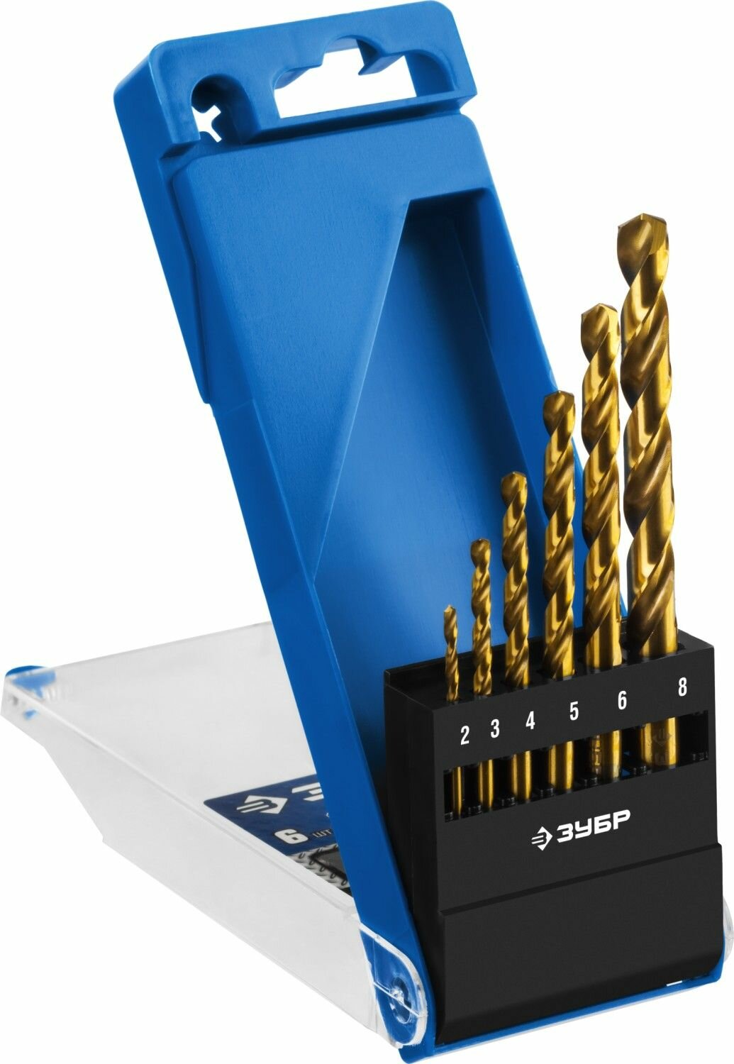 Набор сверл ЗУБР титан Профессионал, по металлу, 2-8 мм, сталь Р6М5, класс А, титановое покрытие, 6 шт